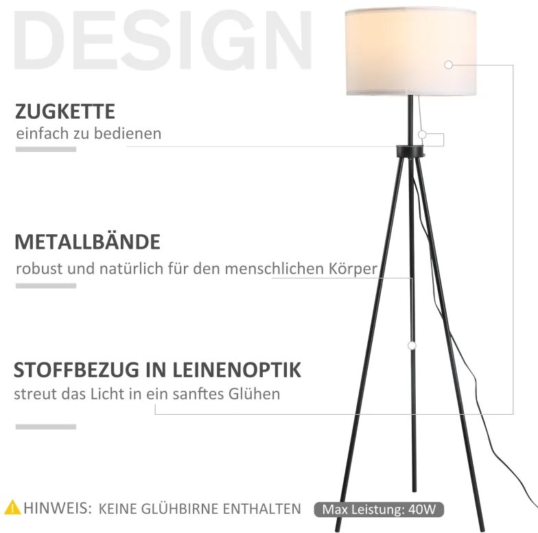 Stojací lampa trojnožka, černá-bílá, 152 cm B31-187V90