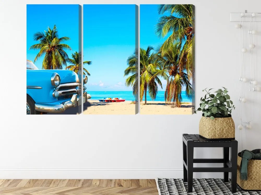 Vícedílný obraz Pláž Varadero Na Kubě A Americké Auto Nedostatek Nedostatek Plátno Canvas 60x40