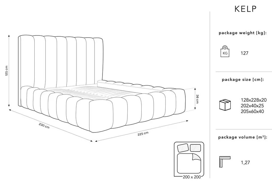 Světle šedá čalouněná dvoulůžková postel s úložným prostorem s roštem 200x200 cm Kelp – Micadoni Home