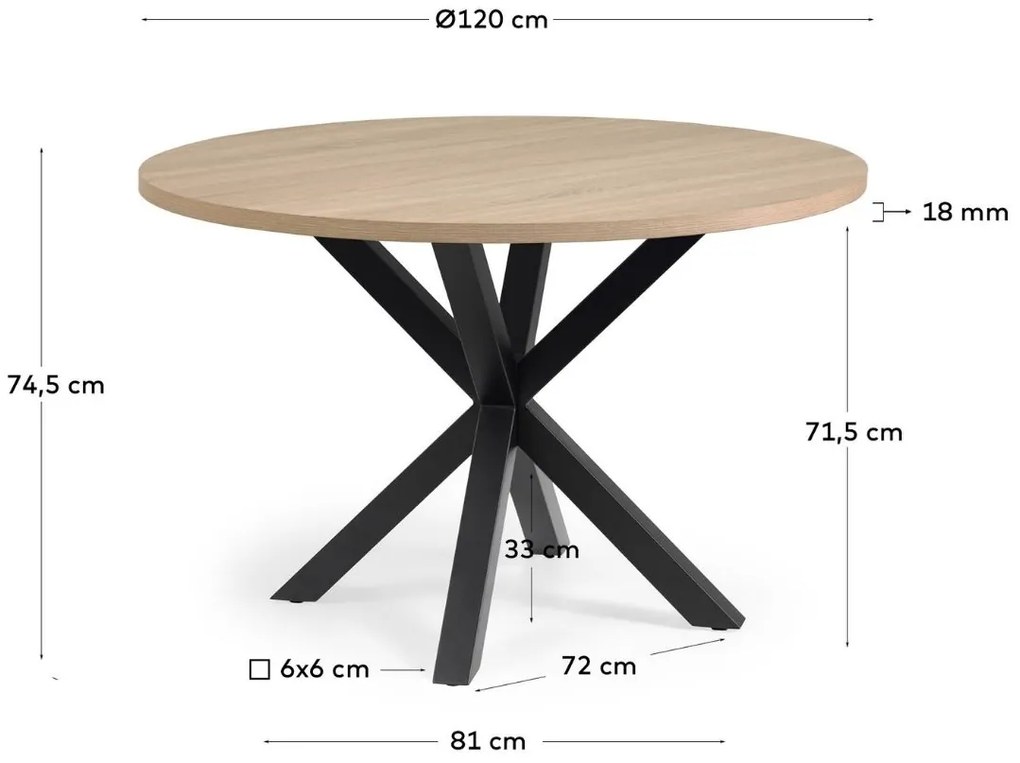 Dubový jídelní stůl Kave Home Argo 120 cm s černou kovovou podnoží