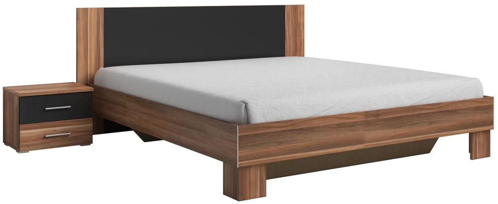 Manželská postel 160 cm Verwood Typ 51 (ořech + černá) (s noč. stolky). 602014