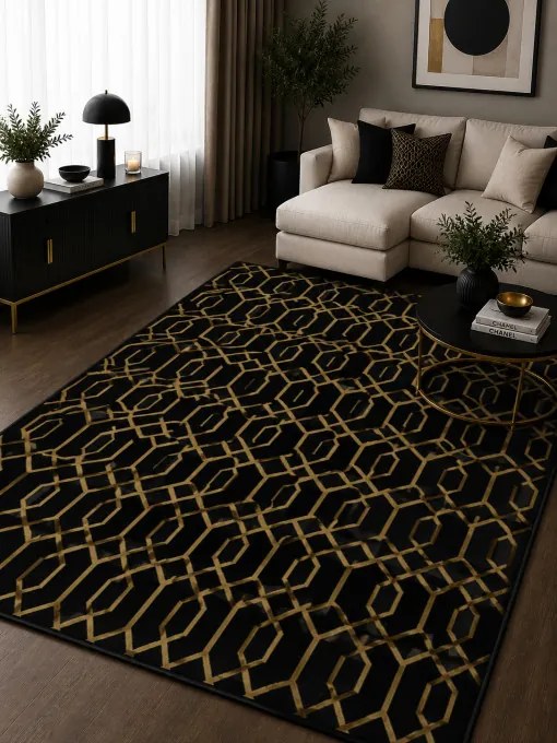 Koberec Diamond K4427G BLACK / GOLD Tyro