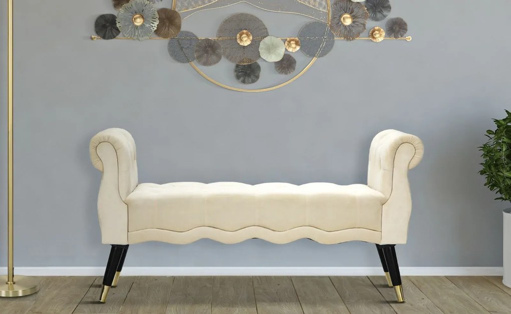 Lavice Paris 120 cm samet béžová/zlatá