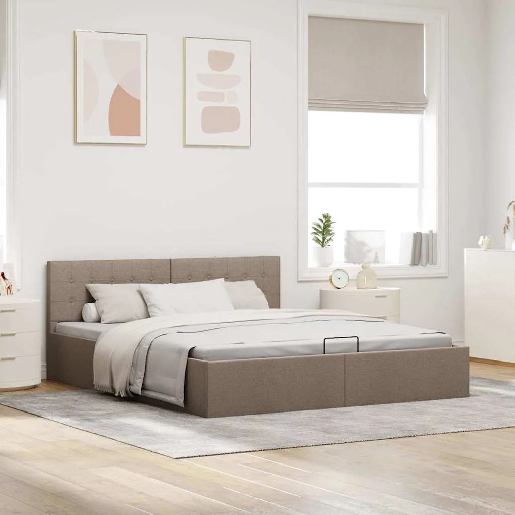 Rám postele s úložným prostorem taupe textil 160 x 200 cm 285598