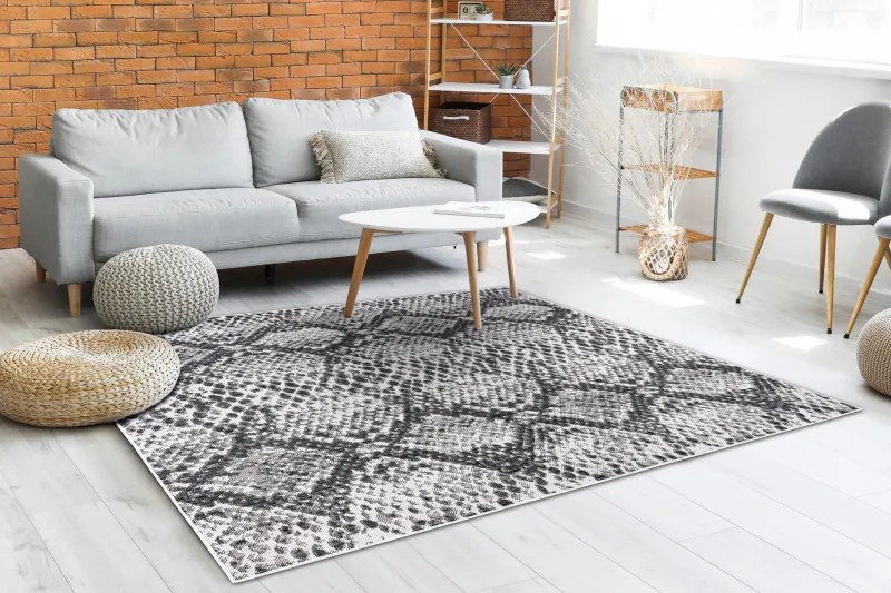 Dywany Łuszczów, Kusový koberec Sion Sisal Snake`s skin 22162 ecru/black – na ven i na doma, 140x190, šedá, chodba / předsíň
