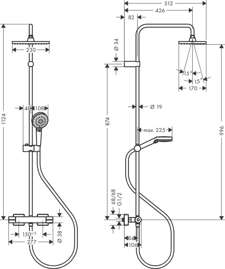 Hansgrohe Vernis Shape - Sprchový systém, termostatický, hlavová sprcha + ruční sprcha, chrom 26286000