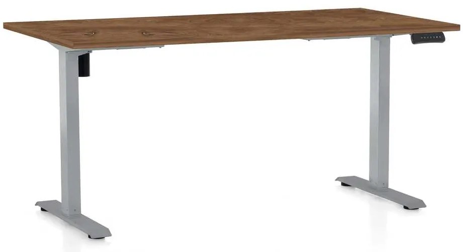 Výškově nastavitelný stůl OfficeTech B, 160 x 80 cm, šedá podnož, dub silverjack