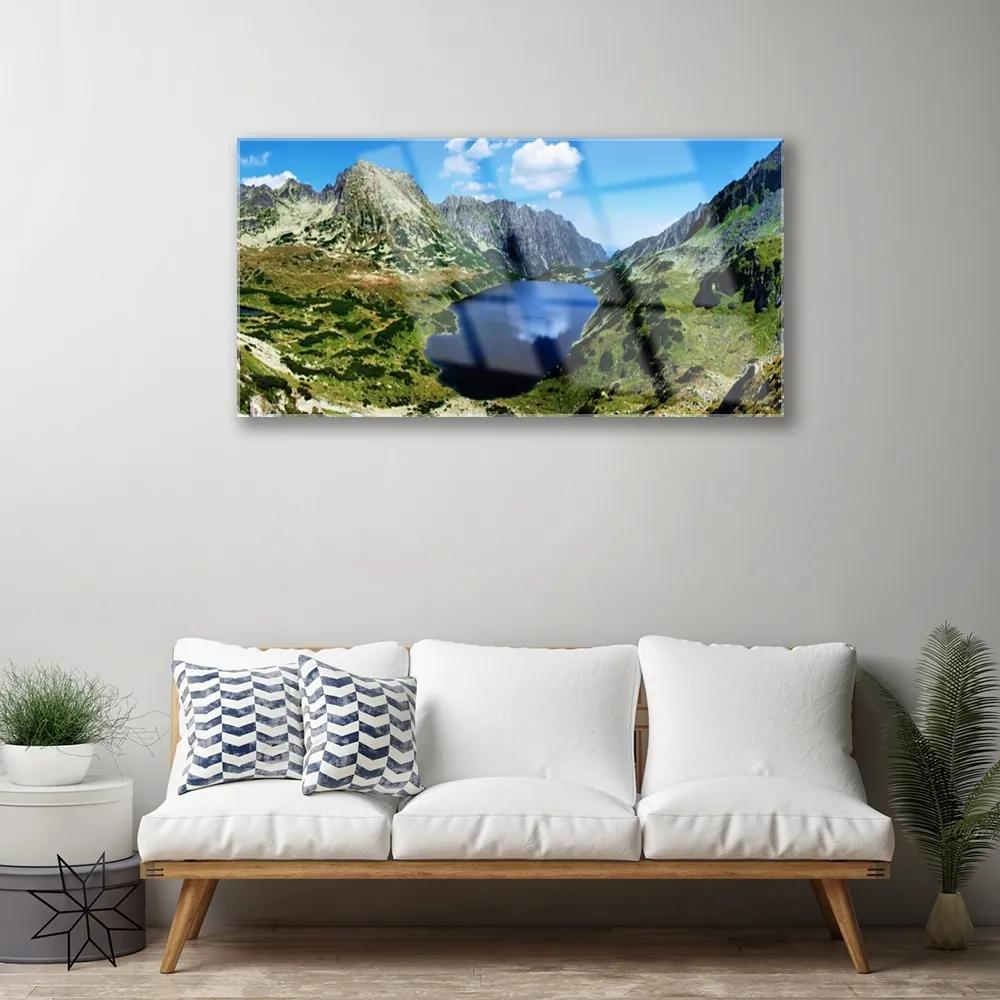 Obraz na skle Hora Jezero Krajina 100x50 cm