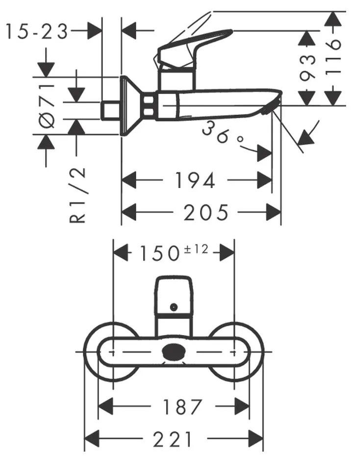 Hansgrohe Logis, páková umyvadlová baterie pro montáž na zeď, chromová, HAN-71225000