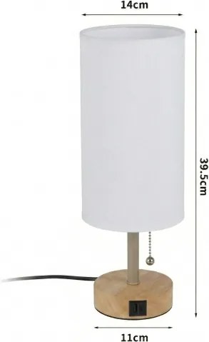 Brilagi - Stolní lampa s USB portem TABLON 1xE27/25W/230V dub/béžová/bílá
