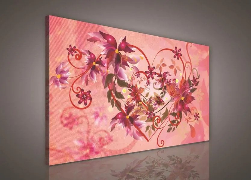 Obraz na plátně srdce s květy 100 x 75 cm