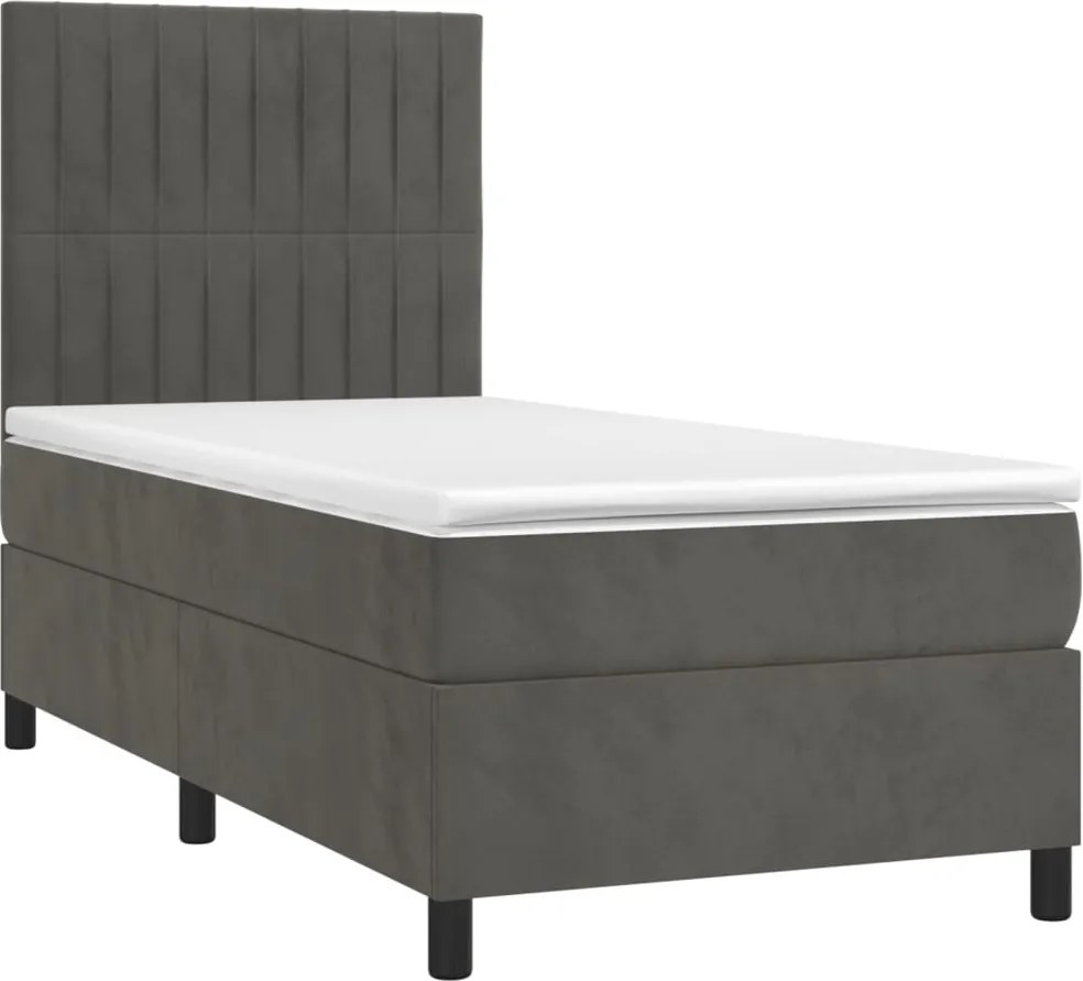 Box spring postel s matrací a LED tmavě šedá 90x190 cm samet 3136216