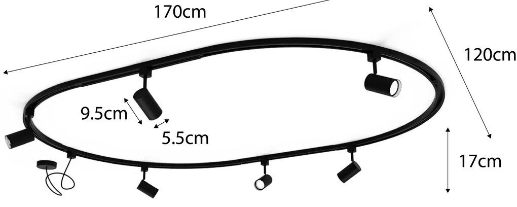 Moderní kolejnicový systém s 6 reflektory bílý 1-fázový oválný 100cm - Iconic Jeana
