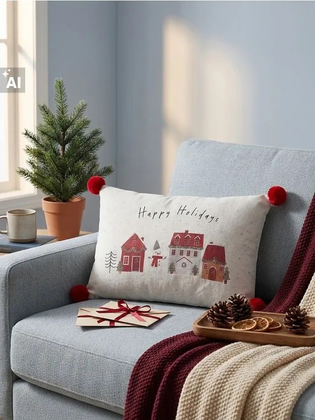 Sinsay - Vánoční polštář s nápisem „Happy Holidays“ - vícebarevná