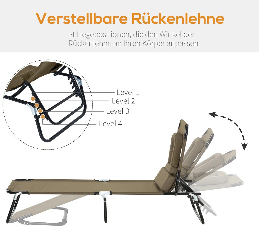 Outsunny lehátko na balkón, 1-St, 190L x 56W x 28H cm, zahradní lehátko s okénkem na čtení, skládací konstrukce, voděodolné, tkanina Oxford, hnědé| A…