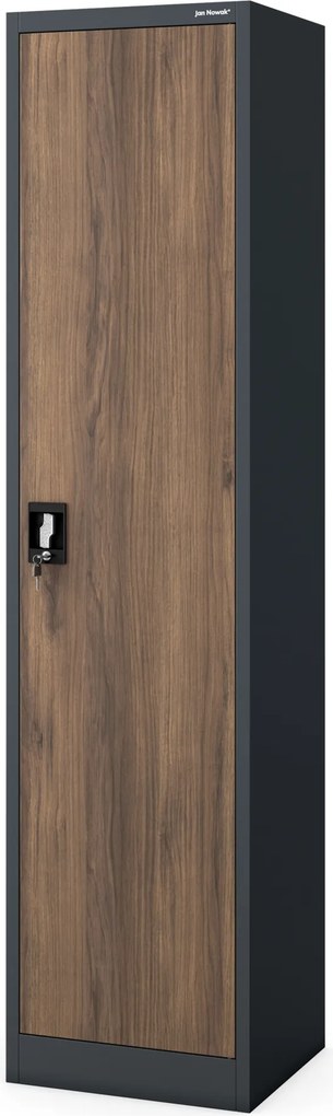 Kovová kancelářská skříň na spisy a dokumenty, antracit/ořech, 450x1850x400 mm: ALEX Eco Design