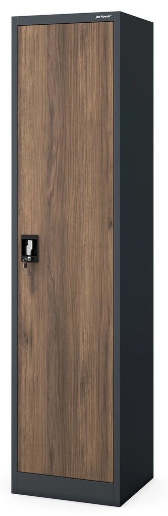 Plechová skříň ALEX, 450 x 1850 x 400 mm, Eco Design: antracitová/ ořech