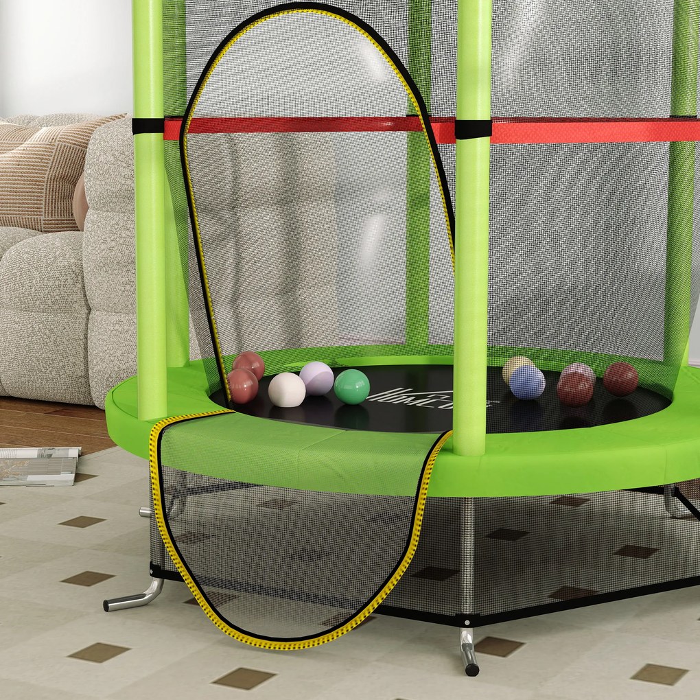 HOMCOM Dětská trampolína Ø140x190 cm pro děti 3-6 let se bezpečnostní sítí, 45 kg nosnost, interiérová zelená