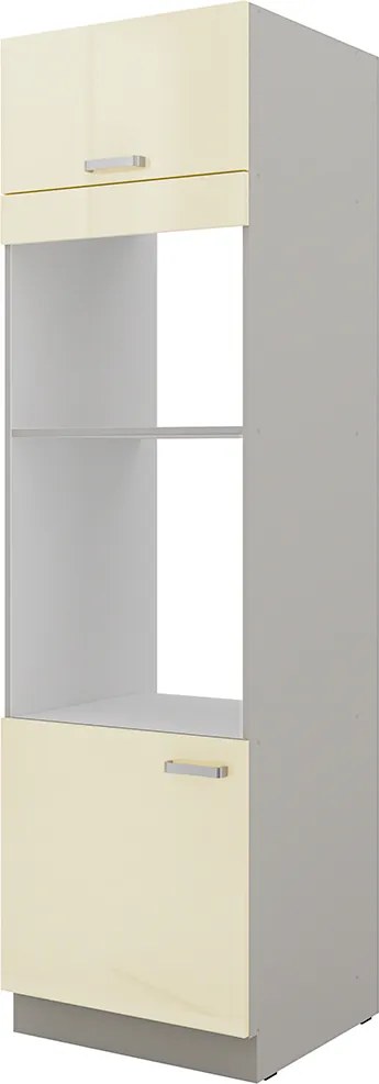 KARMEN | vysoká skříňka 60 DPM-210 2F na vestavnou troubu a mikrovlnku | 60 cm | světle šedá/krémová lesk