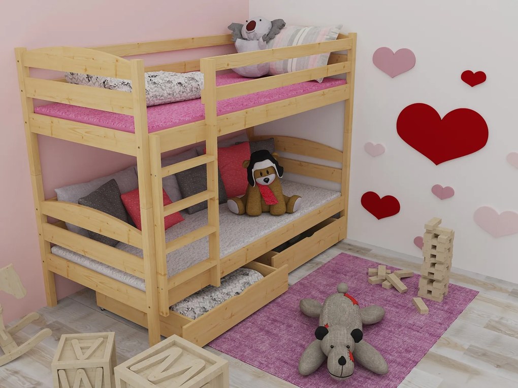 Vomaks Patrová postel PP 018 Rozměr: 90 x 200 cm, Barva: surové dřevo, Prostor mezi lůžky: 80 cm