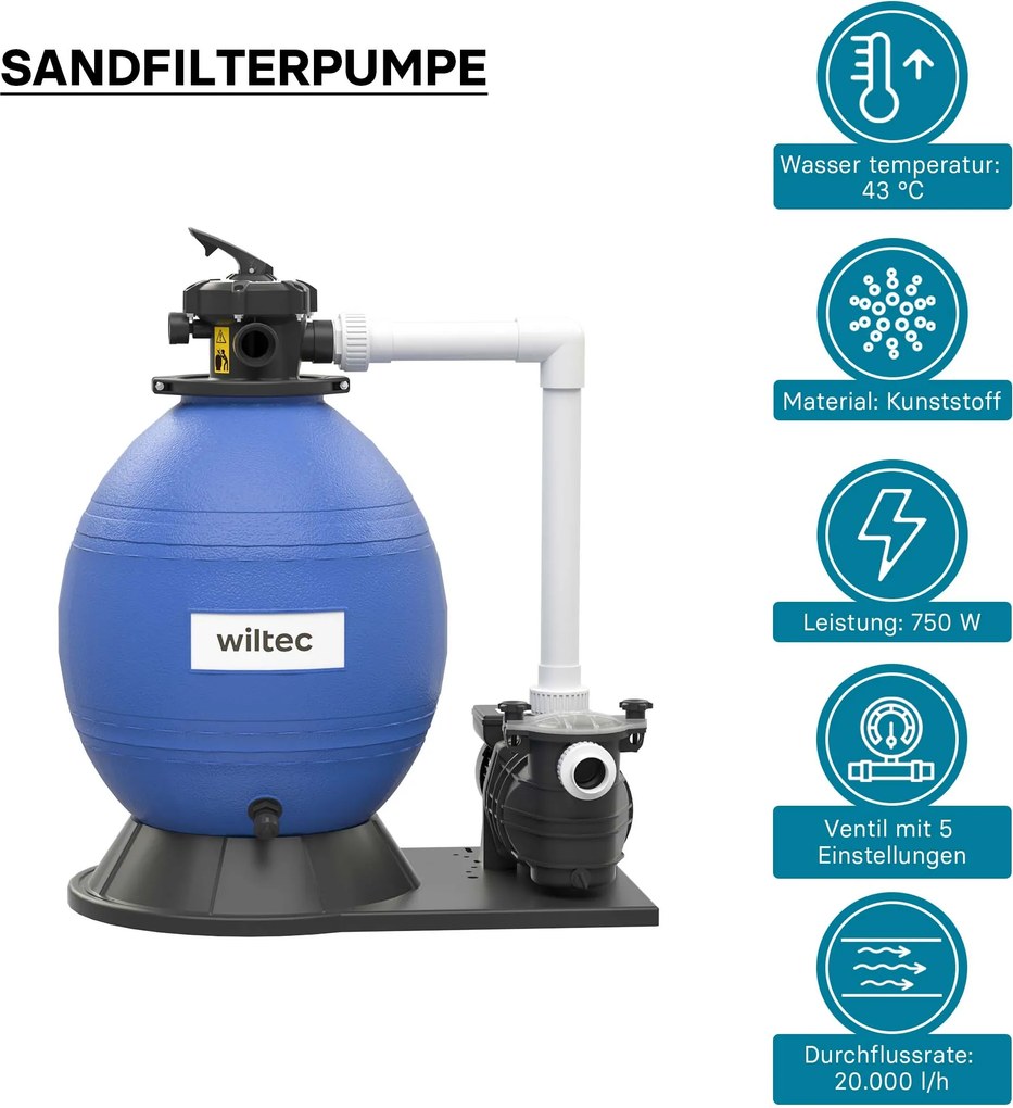 Bazénové čerpadlo Wiltec – 750 W, 71 l, 20000 l/h (63347)
