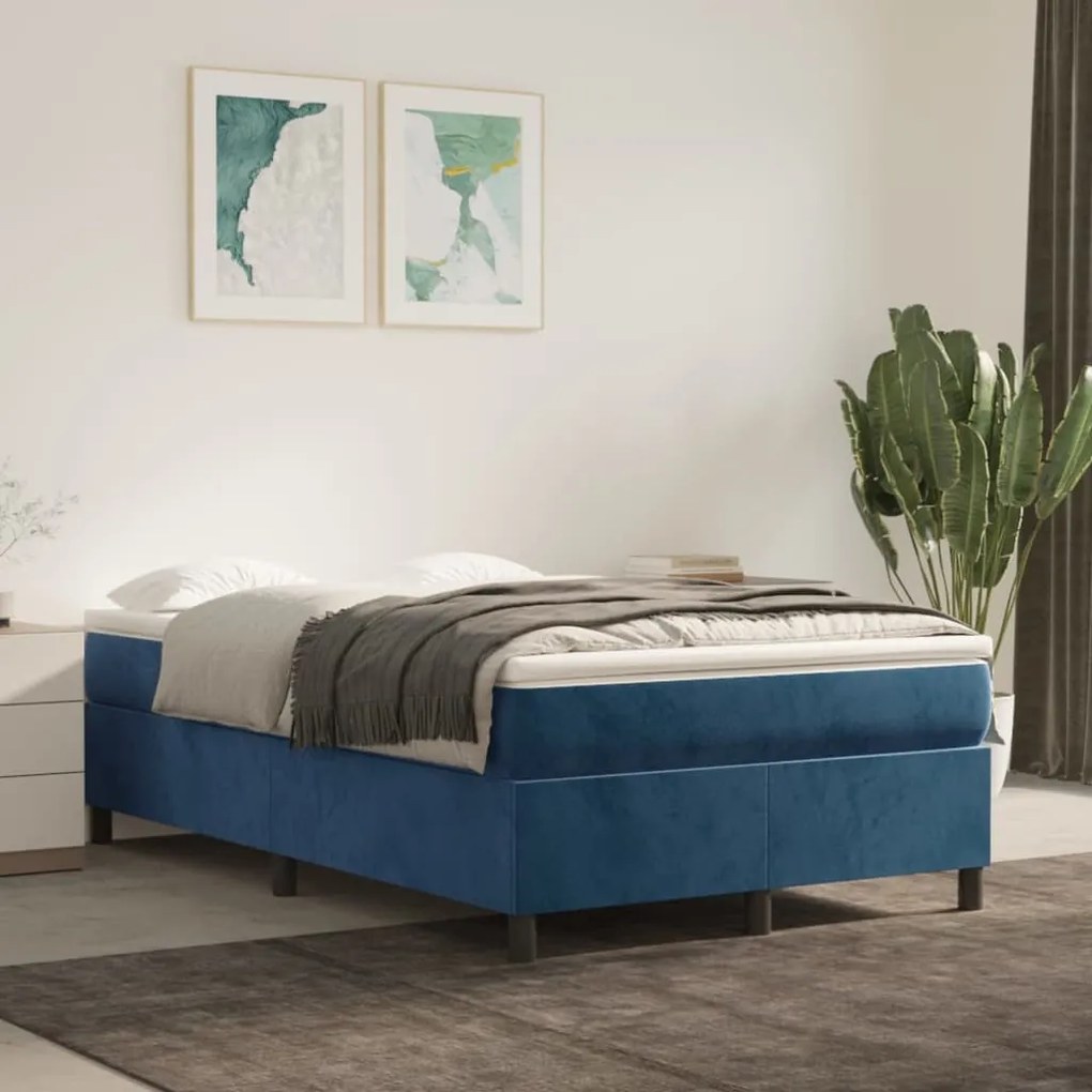 Box spring postel s matrací tmavě modrá 120x190 cm samet