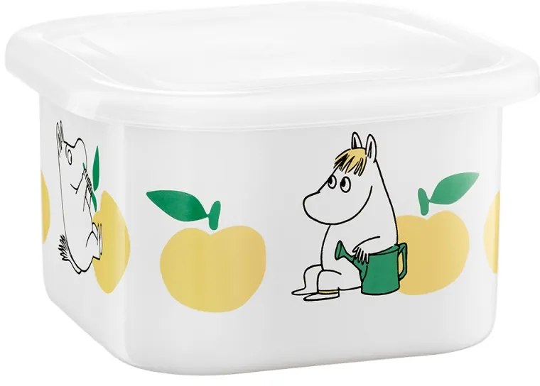 Dóza s víkem Moomin Joyful Apples 1l, smalt / bílo-žlutá