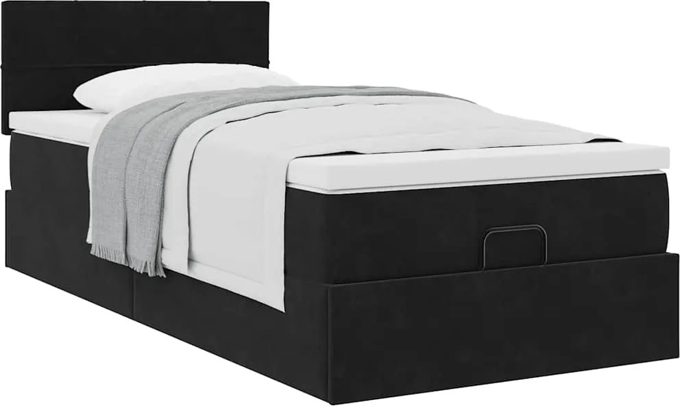 Osmanský rám postele s matrací černá 100x200cm samet 3311755