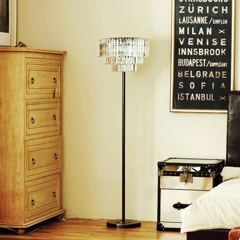 Toolight, podlahová křišťálová lampa 3xE14 APP925-3F, černá, OSW-01042