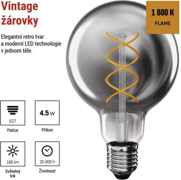 LED žárovka DECO SMOKED G95 teplá bílá