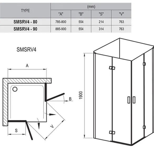 Ravak SmartLine Sprchový kout 90 x 90 cm, čtverec, transparent/chrom 1SV77A00Z1 SMSRV4-90