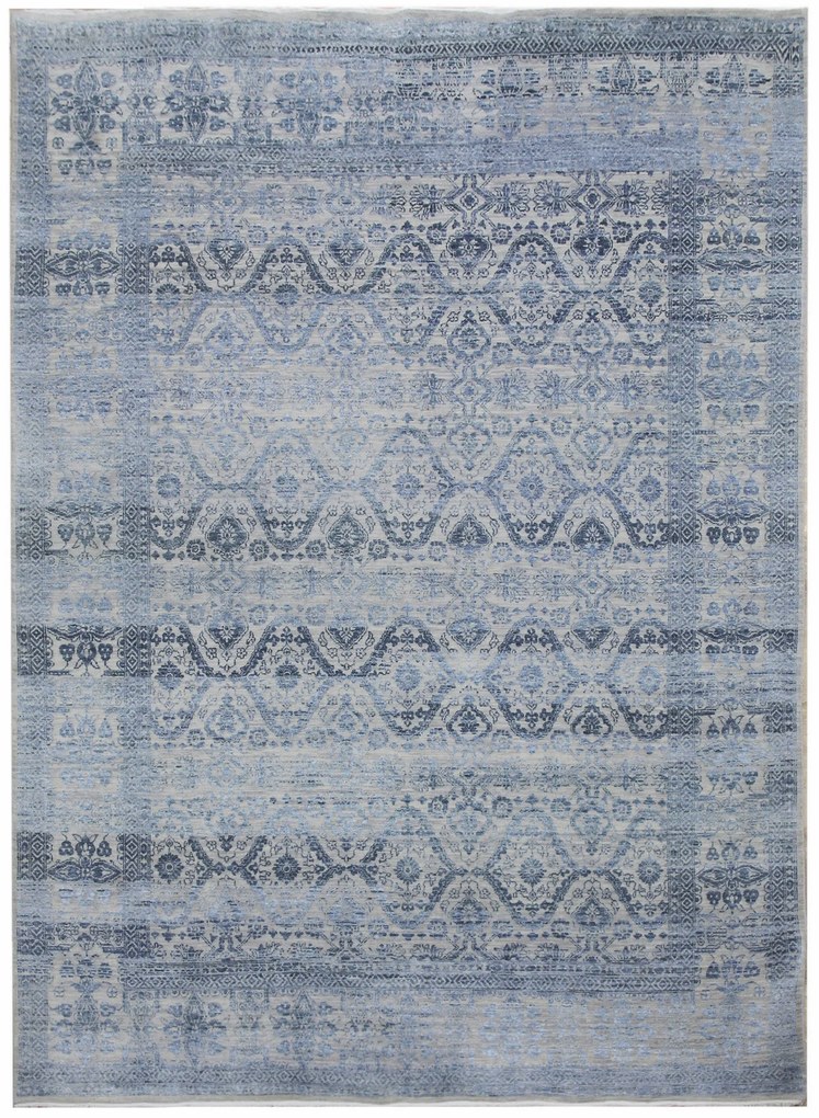Diamond Carpets India, Ručně vázaný kusový koberec Diamond DC-HALI B Silver/blue, 120x170, modrá, chodba / předsíň