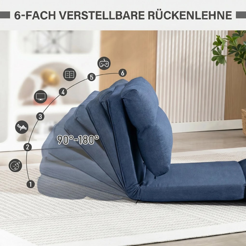 HOMCOM 1místné sklápěcí křeslo – přetvořitelné na lehátko, 5 poloh, nosnost 120 kg, tmavě modré, 70 × 72 × 56 cm