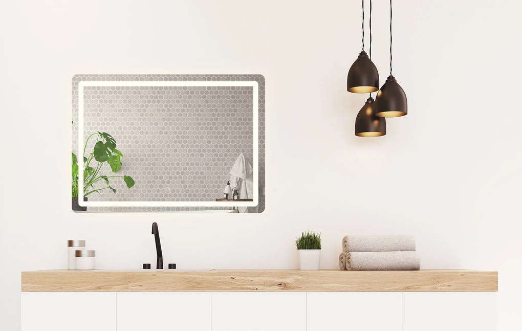 Tutumi Obdelníkové zrcadlo 80x60 cm s regulovatelným LED osvětlením HOM-02829