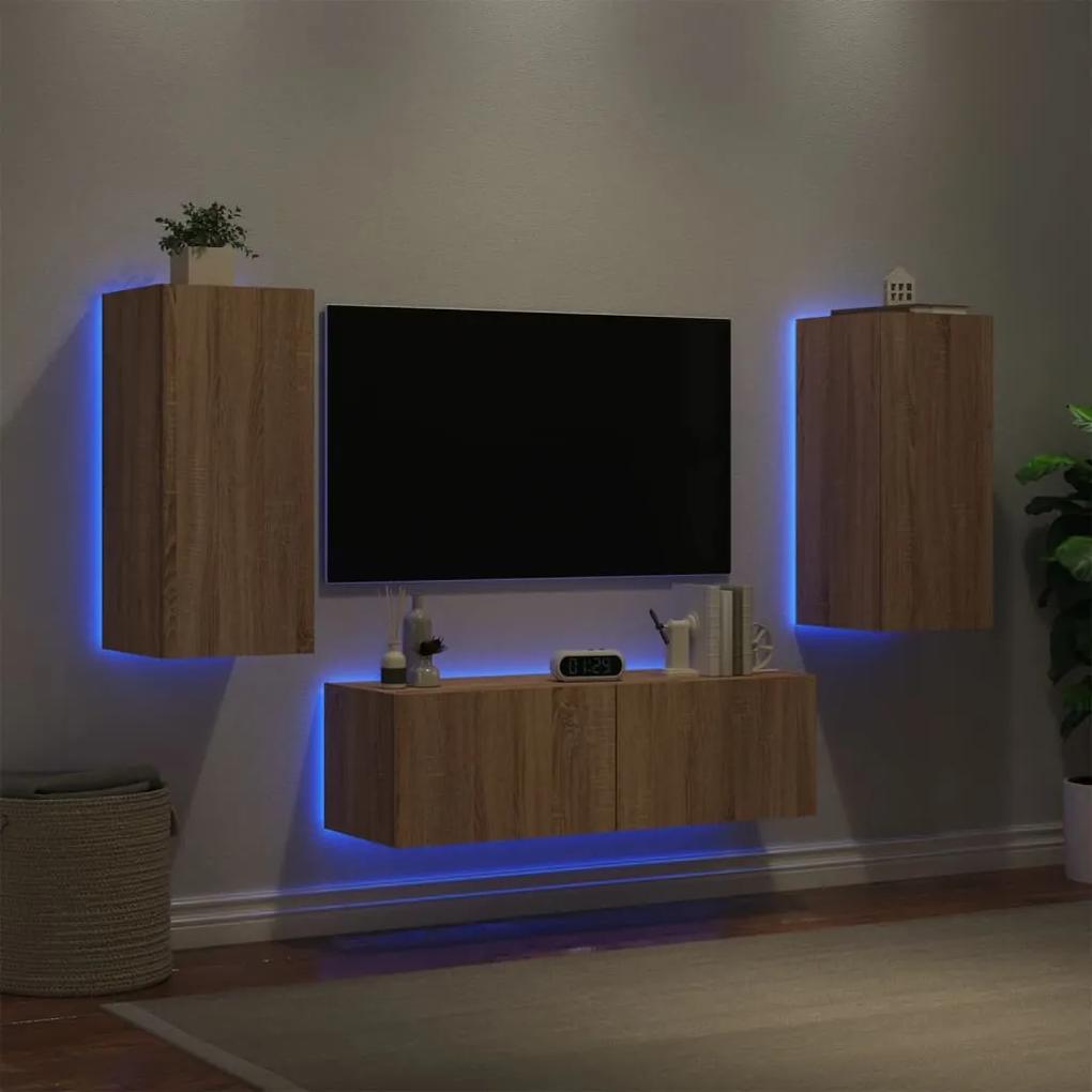 3dílná obývací stěna s LED osvětlením dub sonoma - Default Title