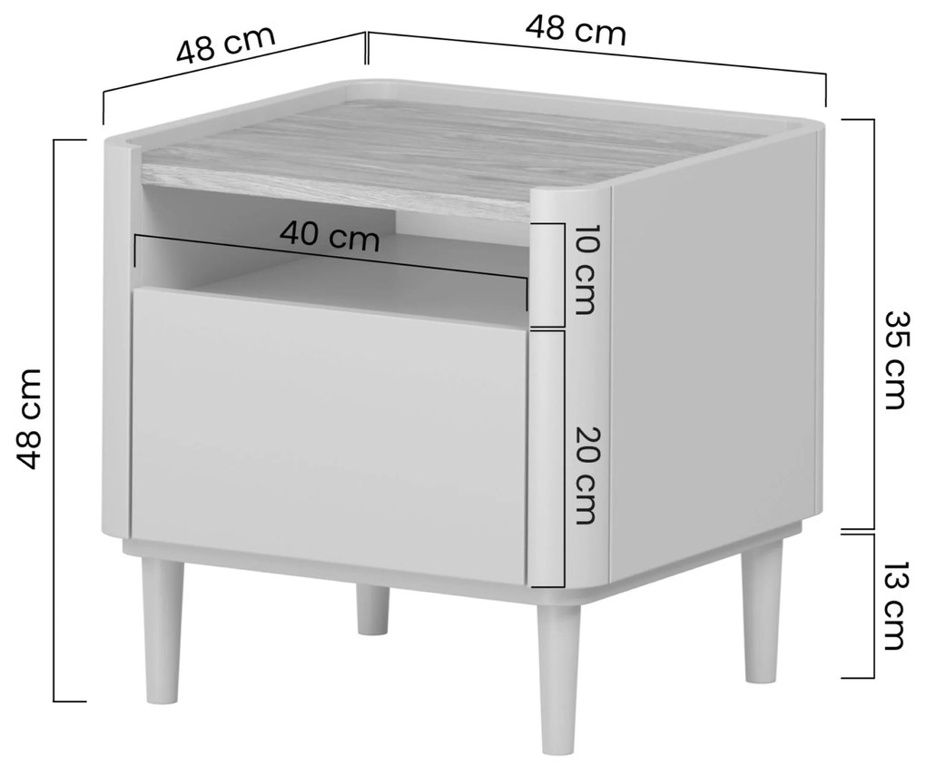 Noční stolek Elivo 50 cm na nožkách - kašmír / dub olejovaný