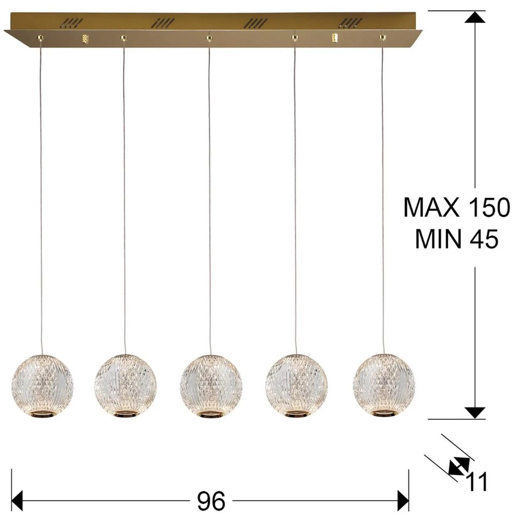 LED závěsné Austral zlatá/čirá 5 zdrojů podlouhlé