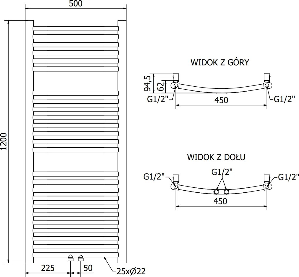 Mexen Ares, elektrické topné těleso 1200x500 mm + topná tyč 600 W, zlatá lesklá, W102-1200-500-2600-50