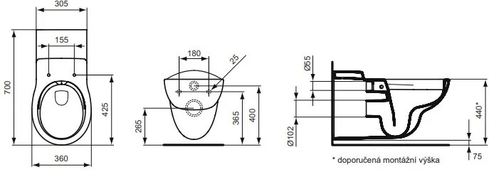 Vima - Závěsné WC pro tělesně postižené RIMLESS 360 x 700 mm, bílá 806