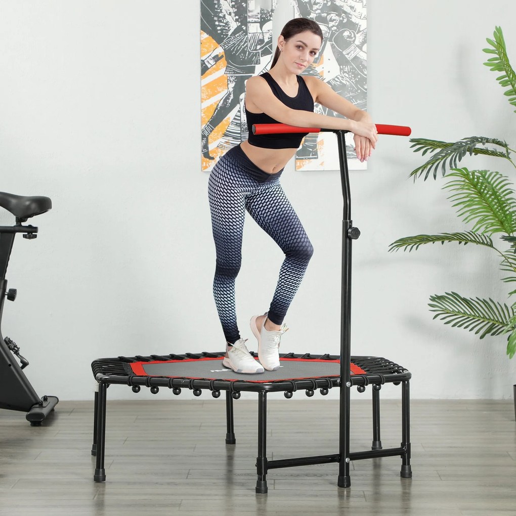 SPORTNOW Fitness Trampolína 114x114x132 cm, Elastická Postel, Fitness s Nastavitelným 3úrovňovým Řídítkem, Ocelový Rám pro Cvičení nohou a Těla Doma,…