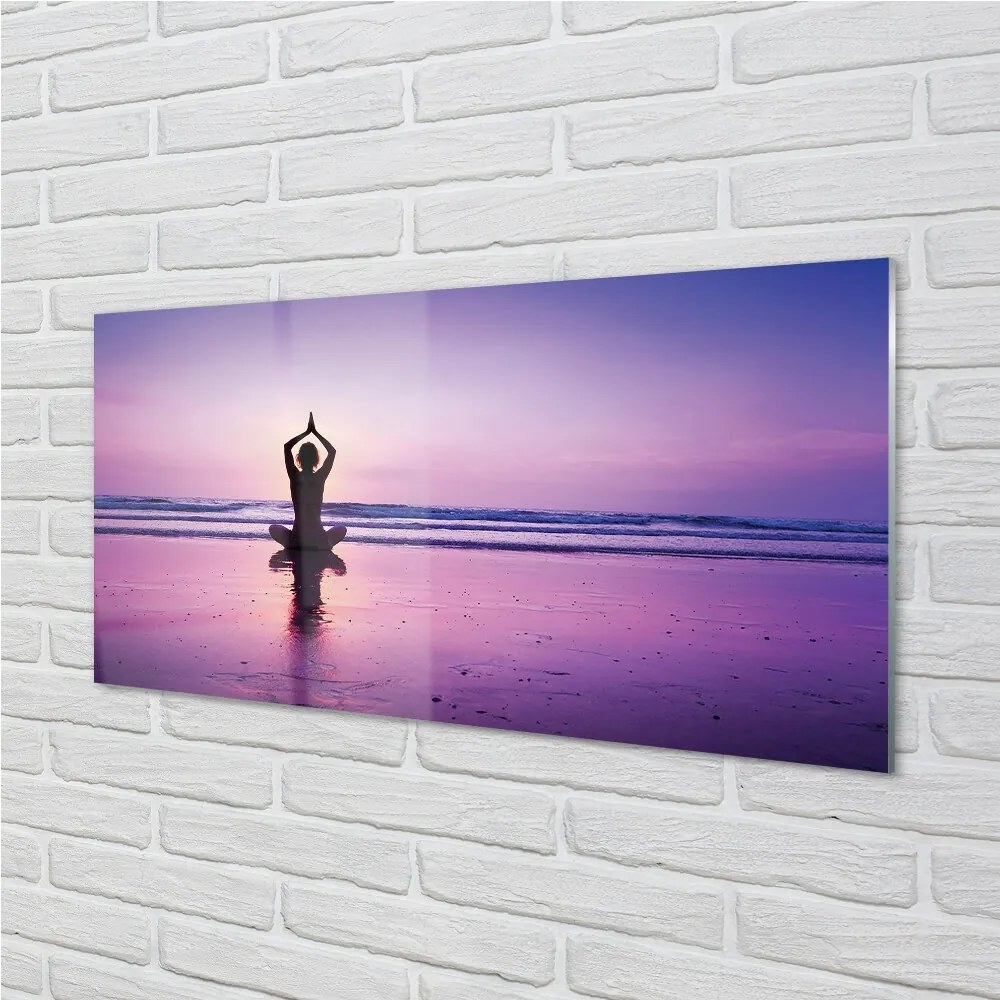 Obraz na skle Žena moře Yoga 100x50 cm