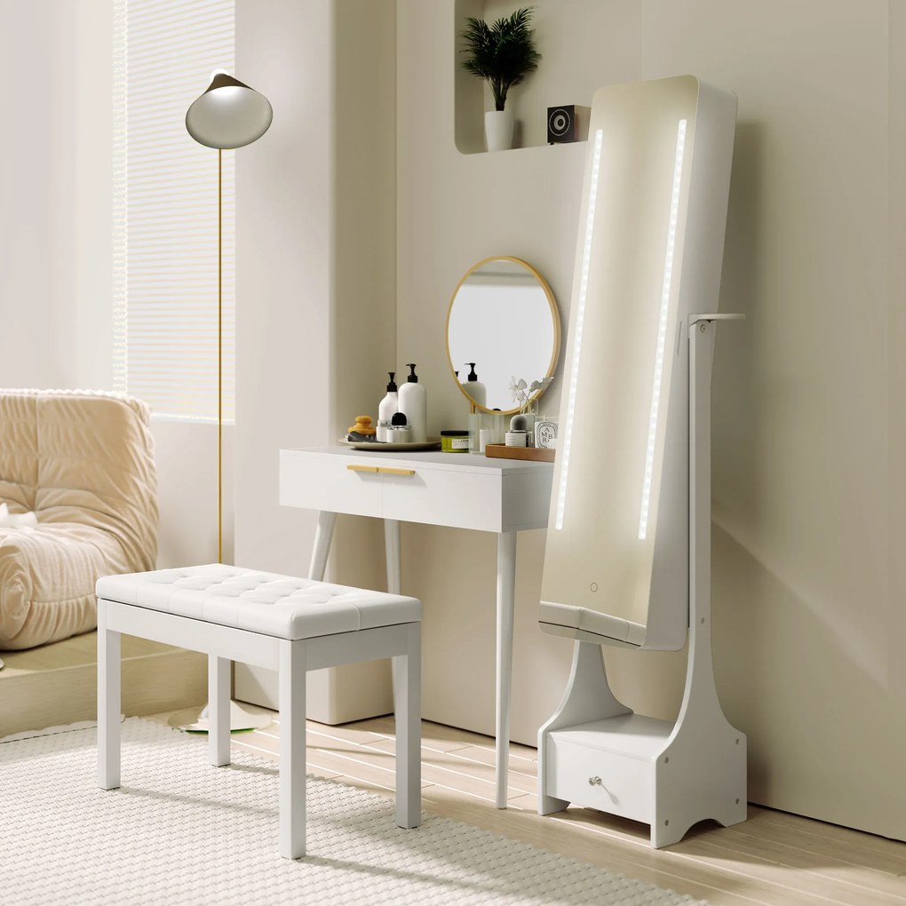 HOMCOM klavírní stolička ve venkovském stylu Klavírní lavice s úložným prostorem z kaučukového dřeva a imitace kůže, bílá, 76 x 36 x 50 cm pro milovn…