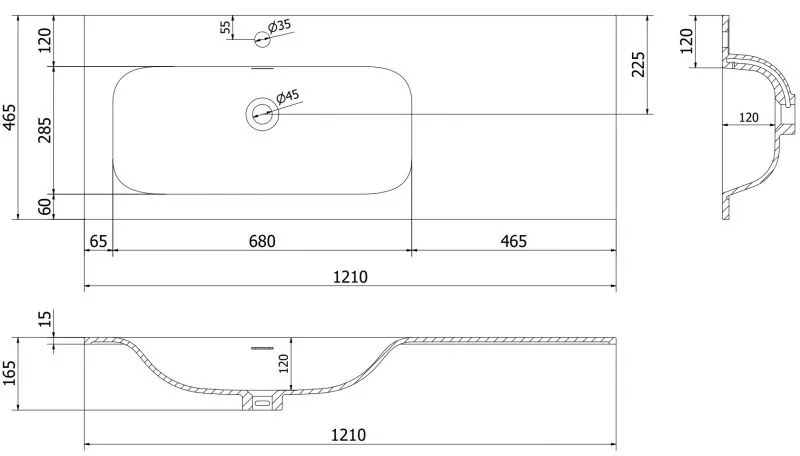 Mexen Vela, umyvadlo na zapuštění 121 x 46,5 cm, levé, bílá lesklá, 25231200L