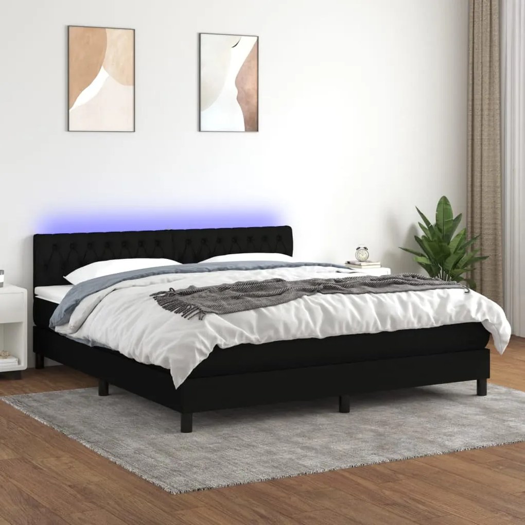 Box spring postel s matrací a LED černá 180x200 cm textil 3133415