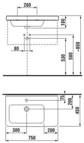 Jika Cubito Pure Umyvadlo asymetrické 75x45 cm, pravé - bílé H8124220001041