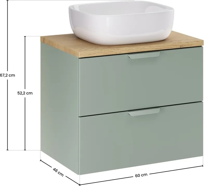 Závěsná skříňka Aster Smile s deskou a umyvadlem 60 cm zelená/dub cremona
