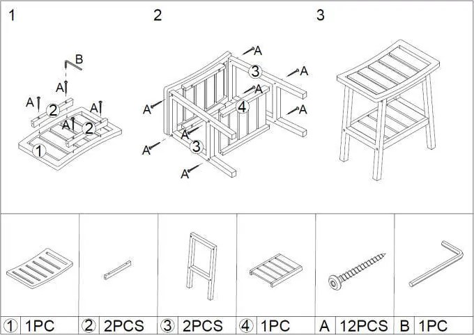 Koupelnový taburet BAMBOO s poličkou na doplňky
