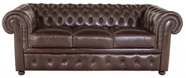 Indický nábytek - Pohovka trojmístná Chesterfield Comfort z pravé hovězí kůže Brown Brown