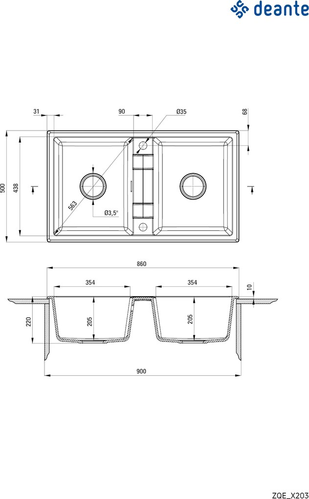 Deante Dřez Eridan 2 komory, granit - ZQE S203 šedý metalic