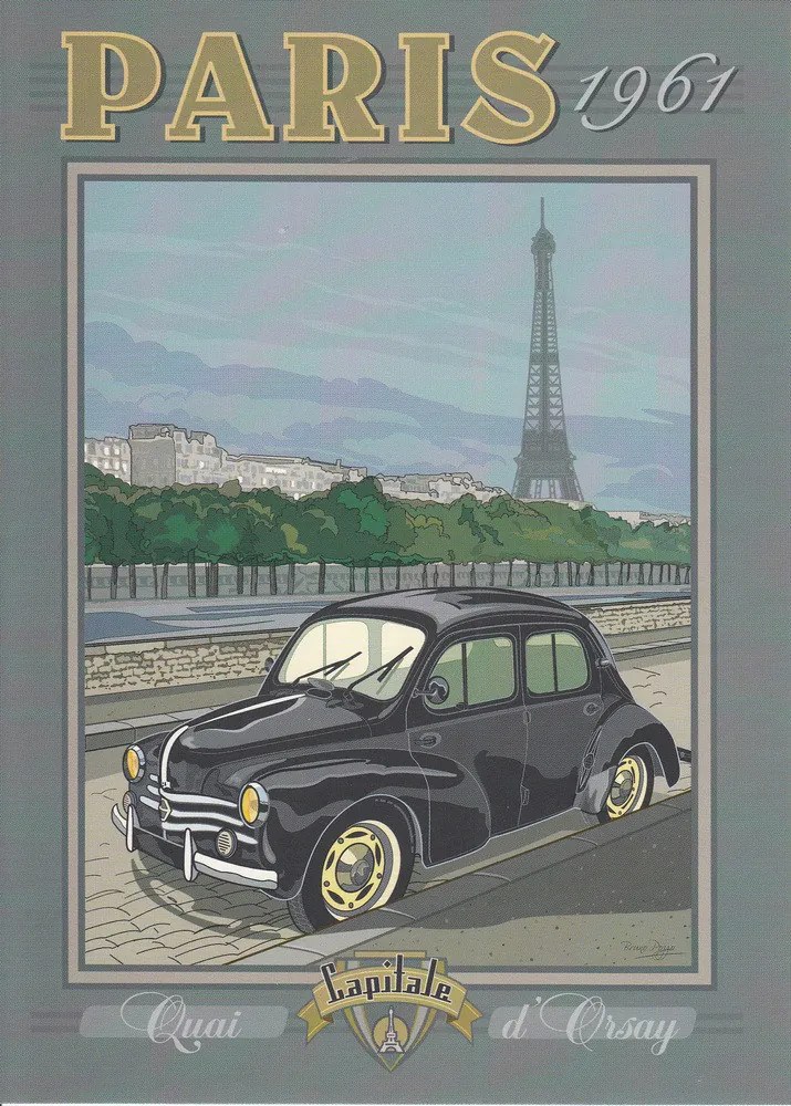 ART-STYLE Obrázek 13x18, paris 4CV 1961, rám bílý s patinou